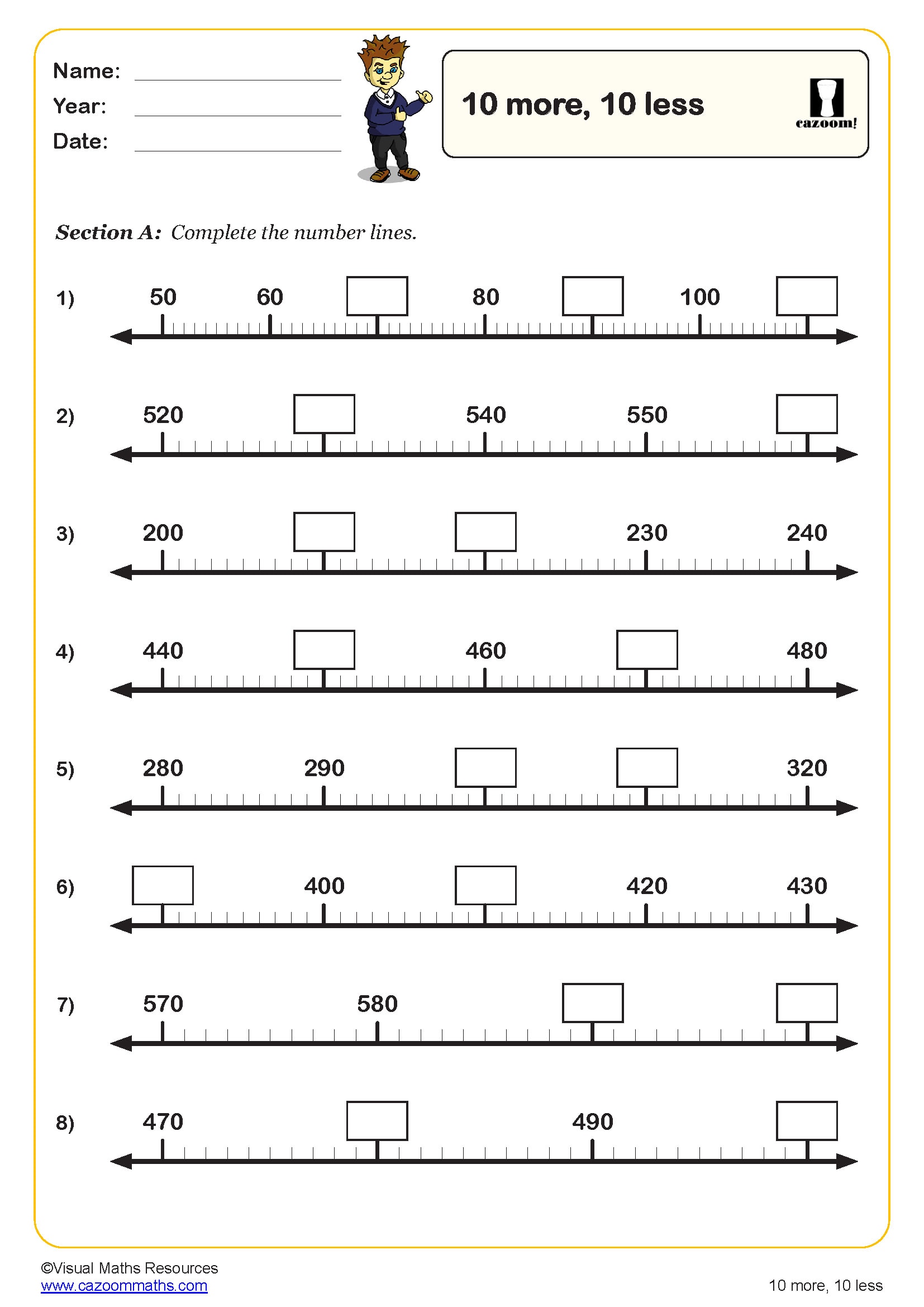 100 More 100 Less Worksheet | Key Stage 2 PDF Number Worksheets