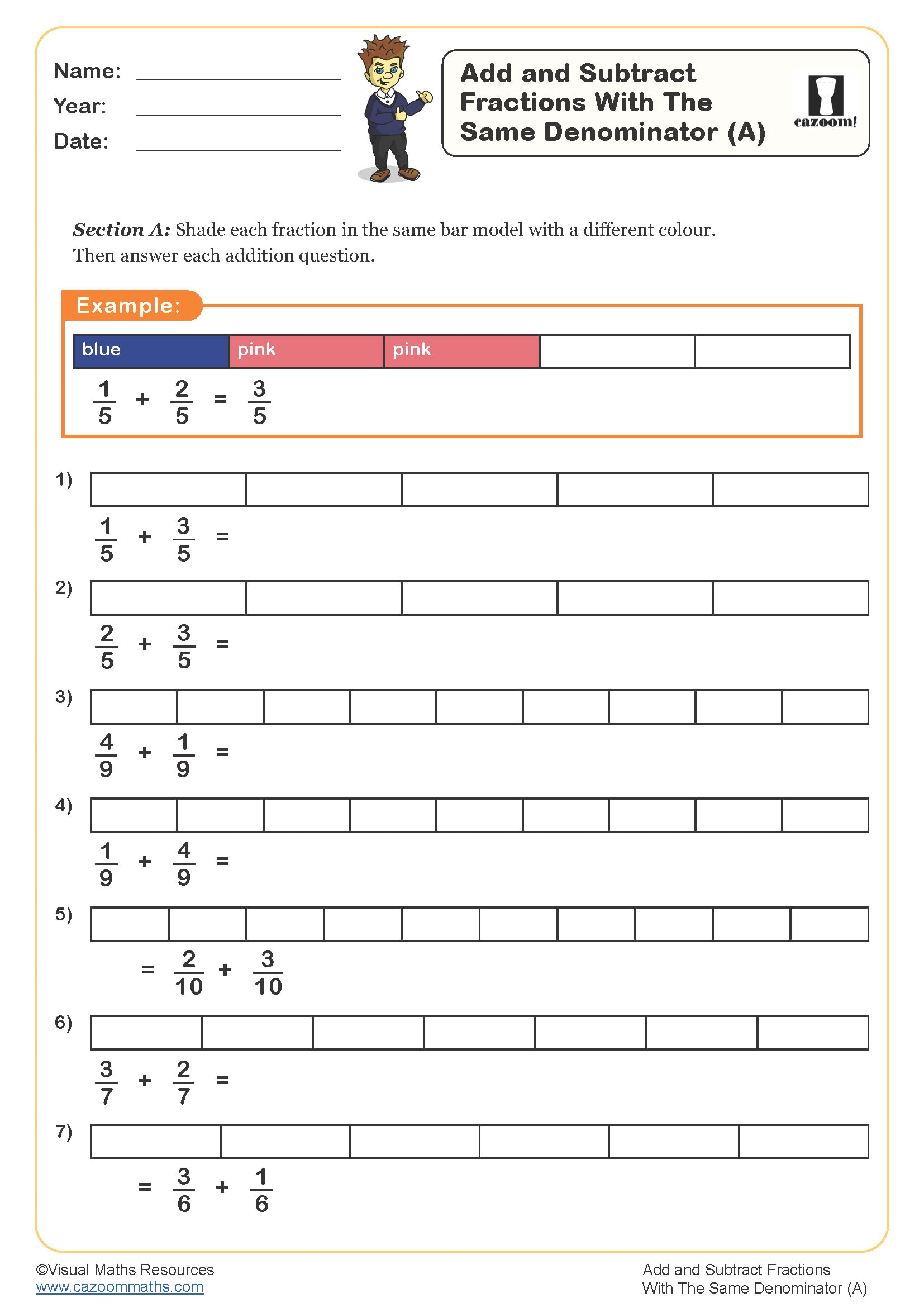 Add and Subtract Fractions (B) Worksheet | Fun and Engaging Year 3 PDF Worksheets