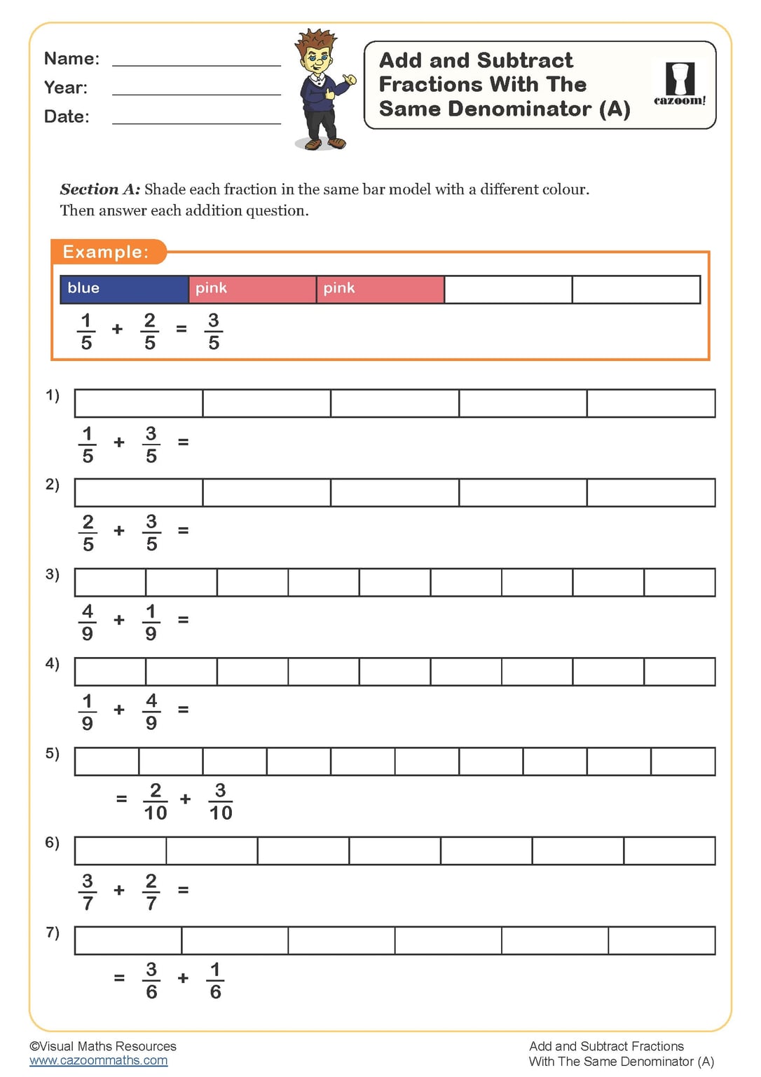 Add and Subtract Fractions (C) Worksheet | Key Stage 2 PDF Number ...