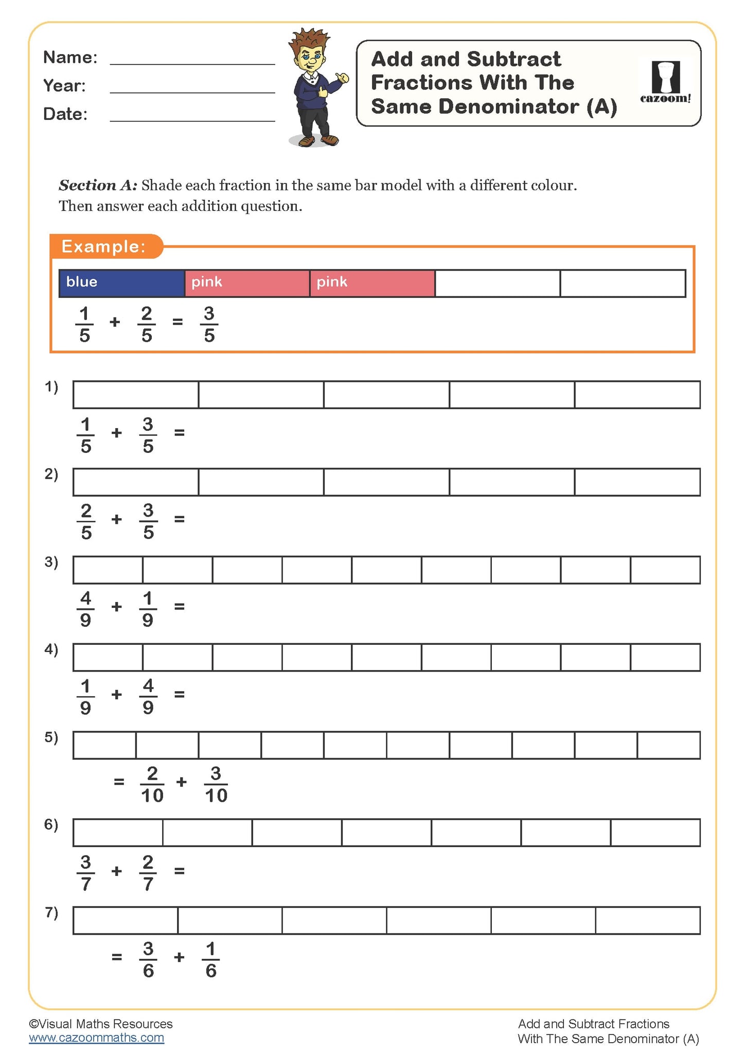 Add and Subtract Fractions (C) Worksheet | Key Stage 2 PDF Number ...