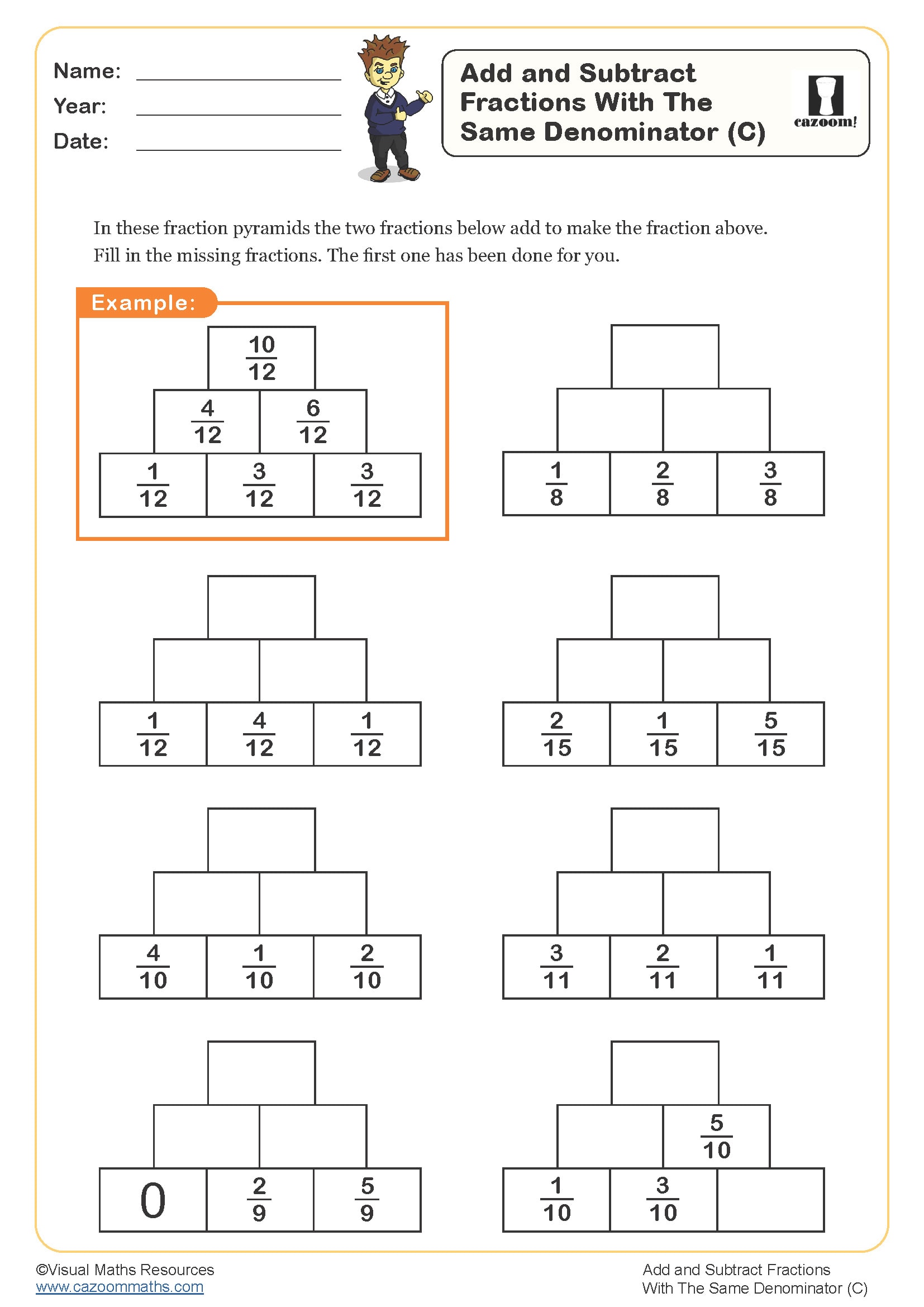 Add and Subtract Fractions (C) Worksheet | Key Stage 2 PDF Number ...