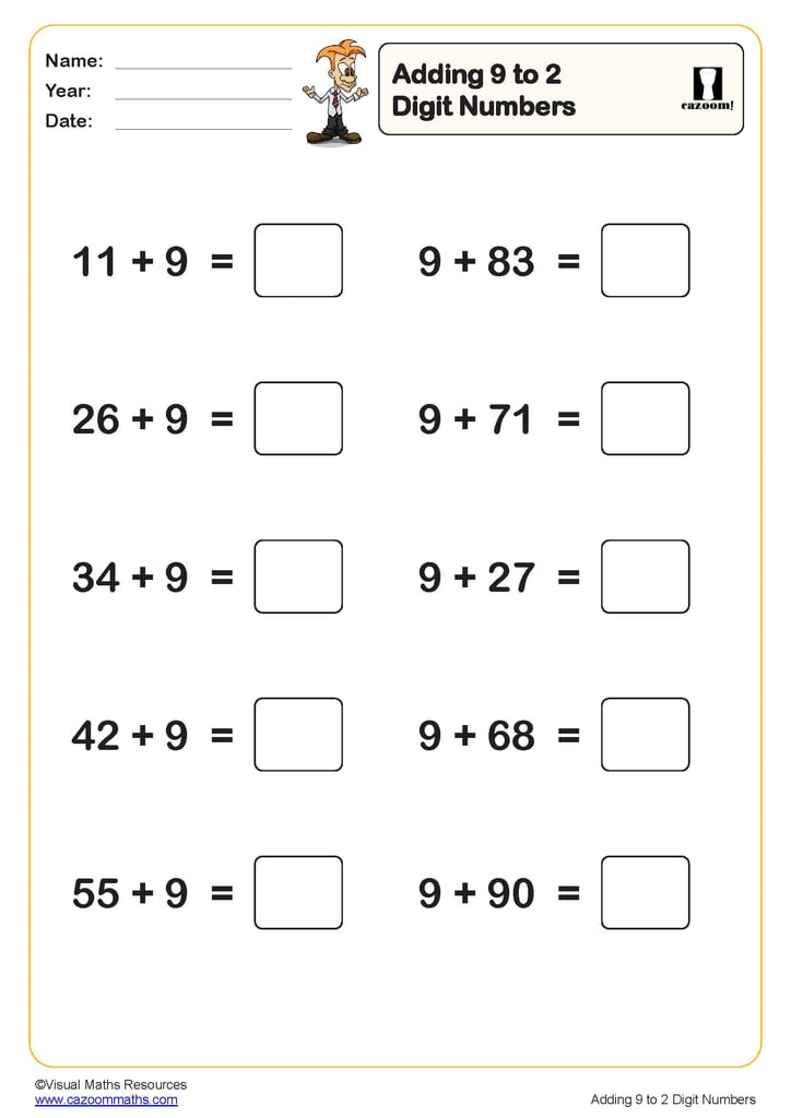 Adding 10 to 2 digit numbers Worksheet (20 questions) | Fun and ...