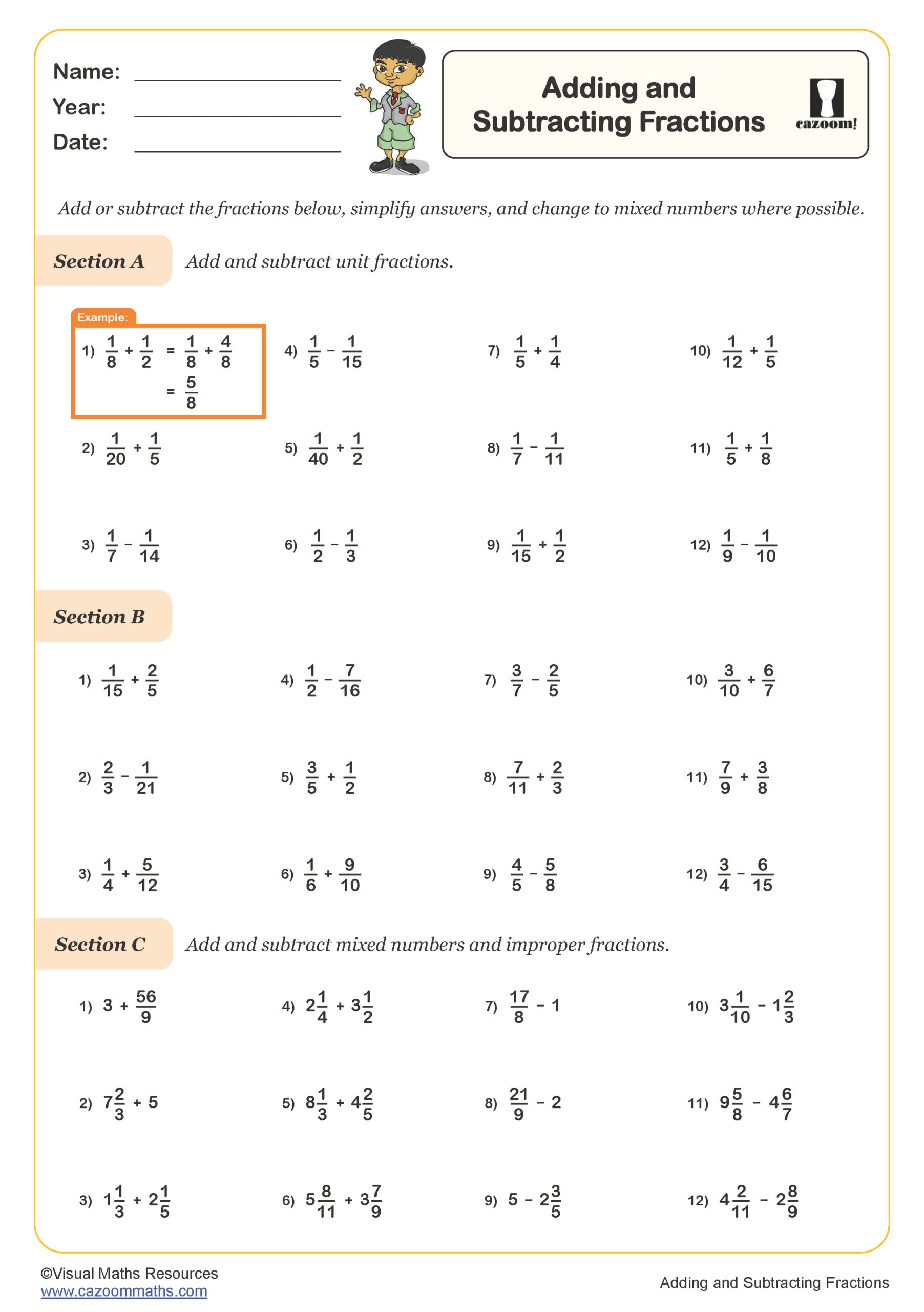 Year 5 Fractions, Decimals and Percentage Worksheets | PDF Printable ...
