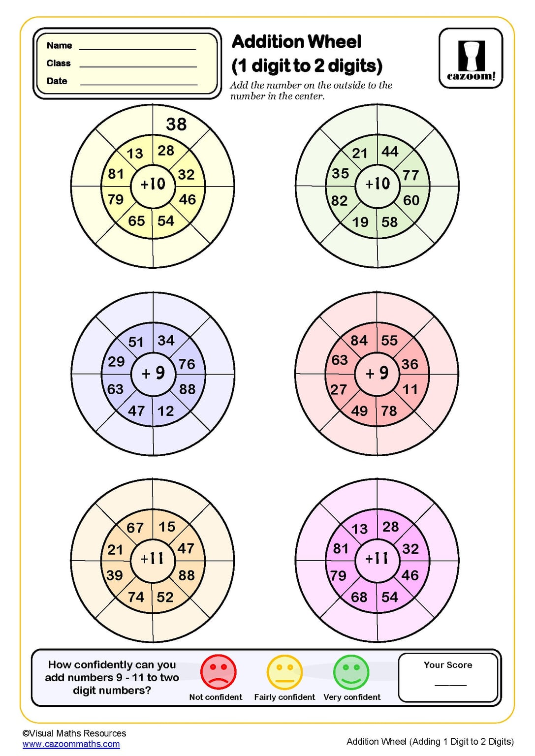Addition Wheels Worksheet (1 digit to 2 digits) | Key Stage 1 PDF ...