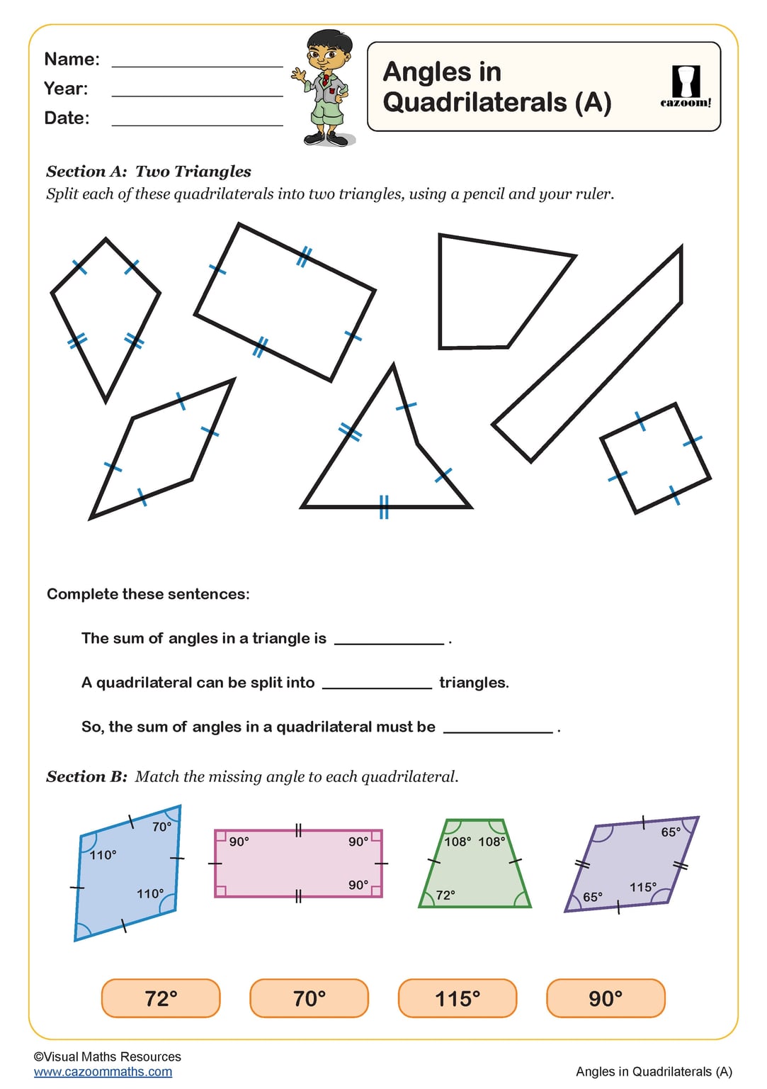 Angles in Triangles (A) Worksheet | Key Stage 2 PDF Geometry Worksheets