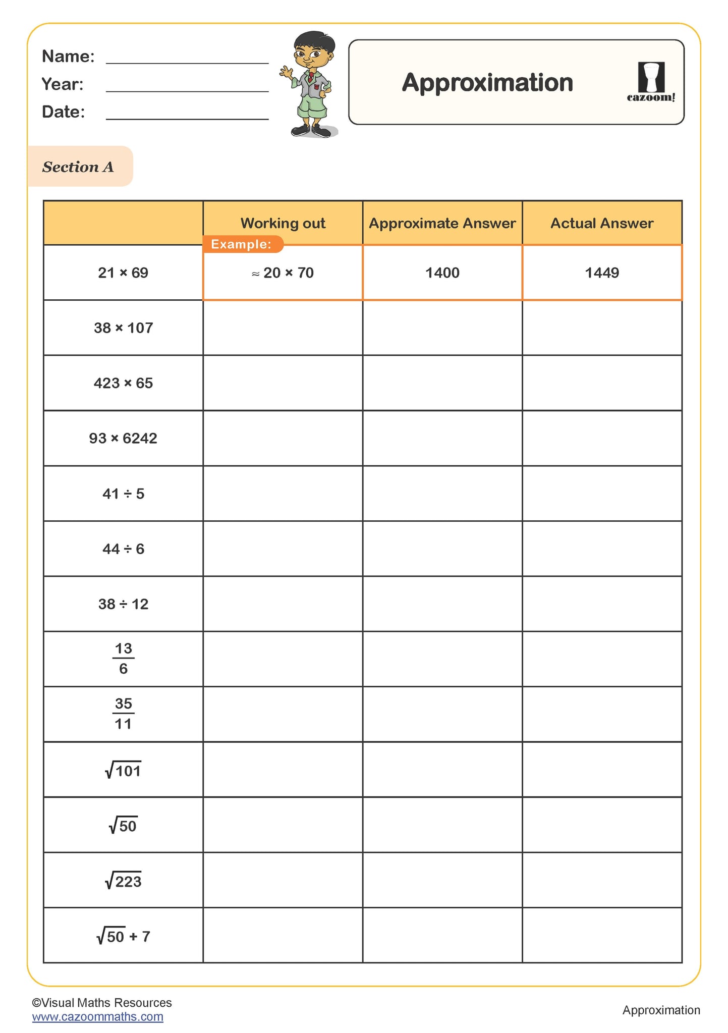 Approximation Worksheet | Fun and Engaging Year 6 PDF Worksheets