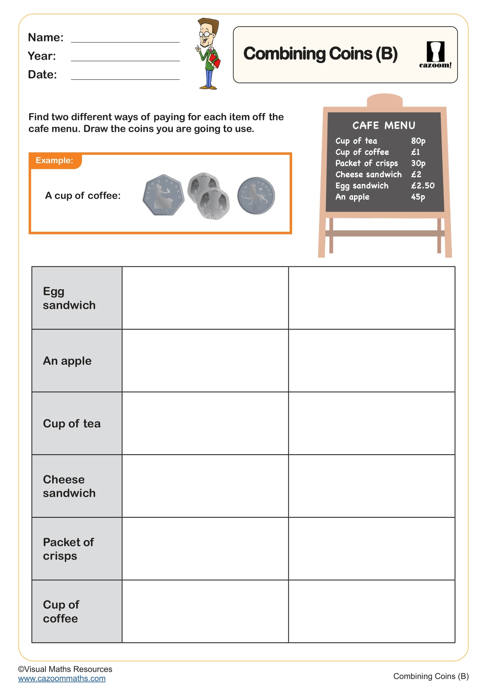 Combining Coins Worksheet | Key Stage 1 PDF Measurement Worksheets