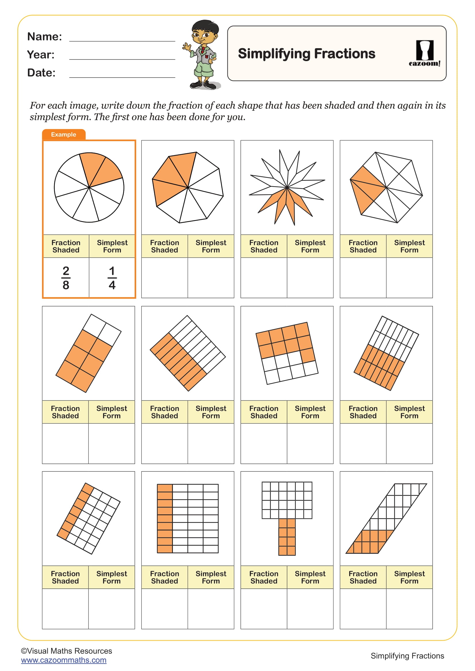 Shading Fractions (A) Example | FREE Teaching Resources