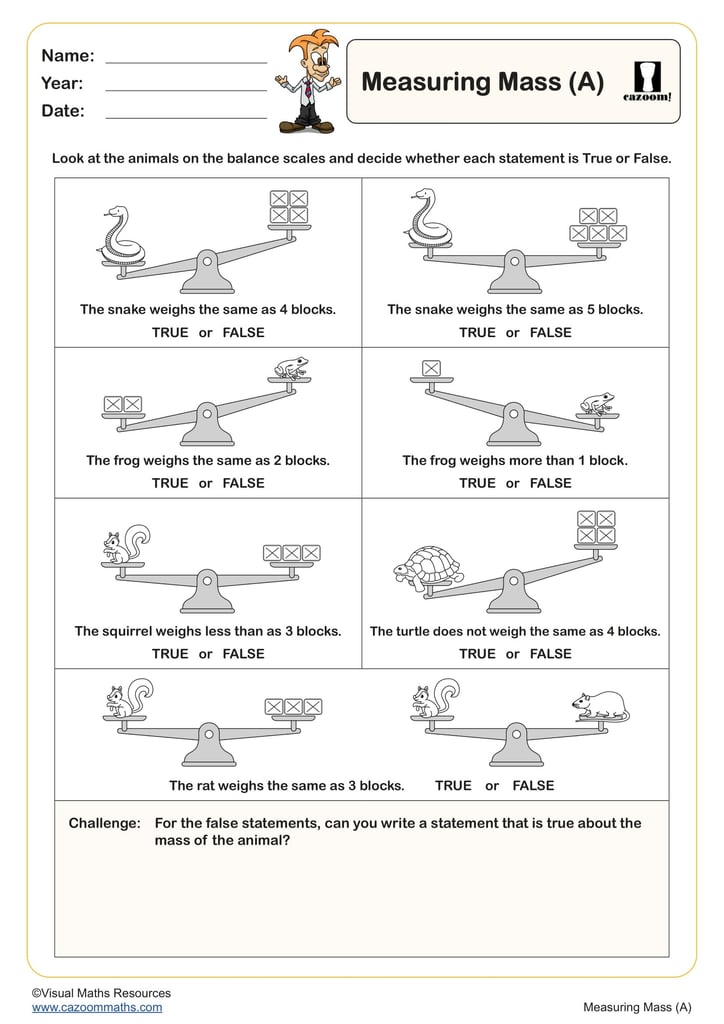 Measuring Mass Worksheet | Key Stage 1 PDF Measurement Worksheets