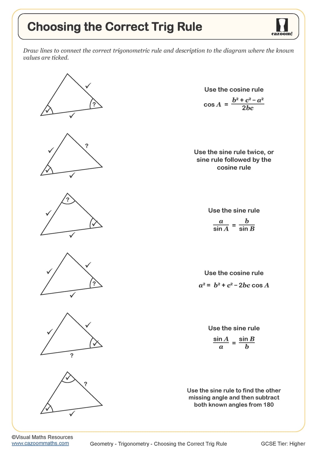 Choosing the Correct Trig Rule | PDF Printable Worksheet