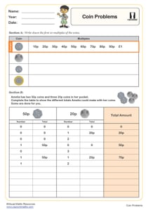 Coin Problems Worksheet | Fun and Engaging Year 6 PDF Worksheets