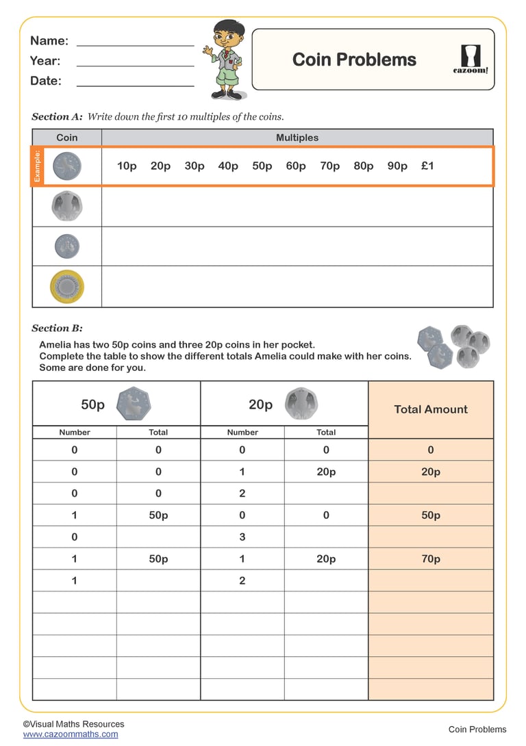 Coin Problems Worksheet | Fun and Engaging Year 6 PDF Worksheets