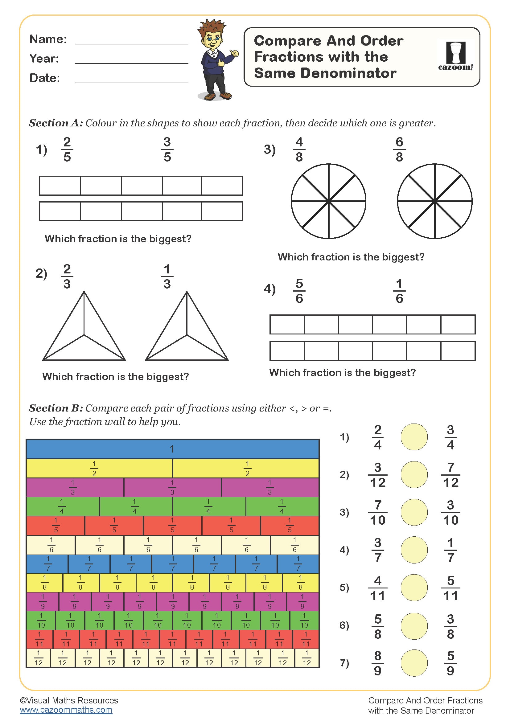 Compare Fractions Less Than 1 Worksheet | Fun and Engaging Year 5 PDF ...