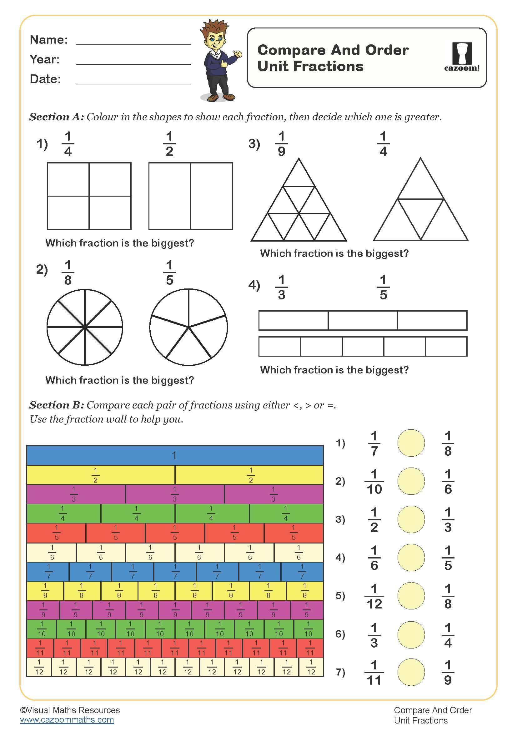 Compare Fractions Less Than 1 Worksheet | Fun and Engaging Year 5 PDF ...