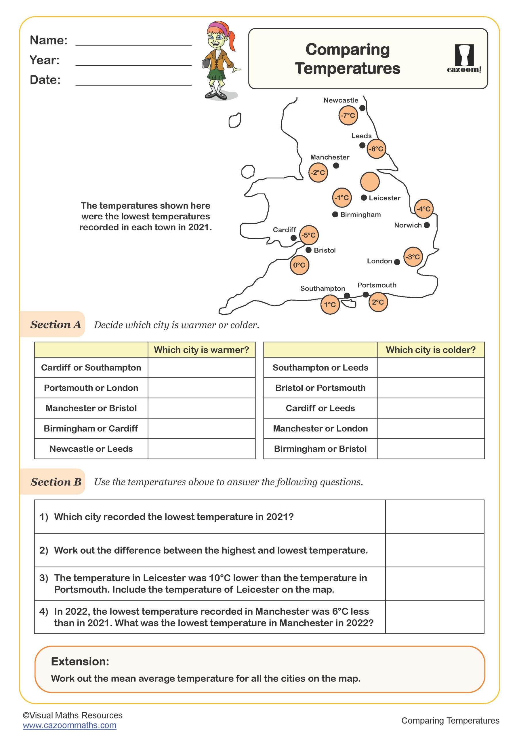 Comparing Temperatures Worksheet | Key Stage 2 PDF Number Worksheets