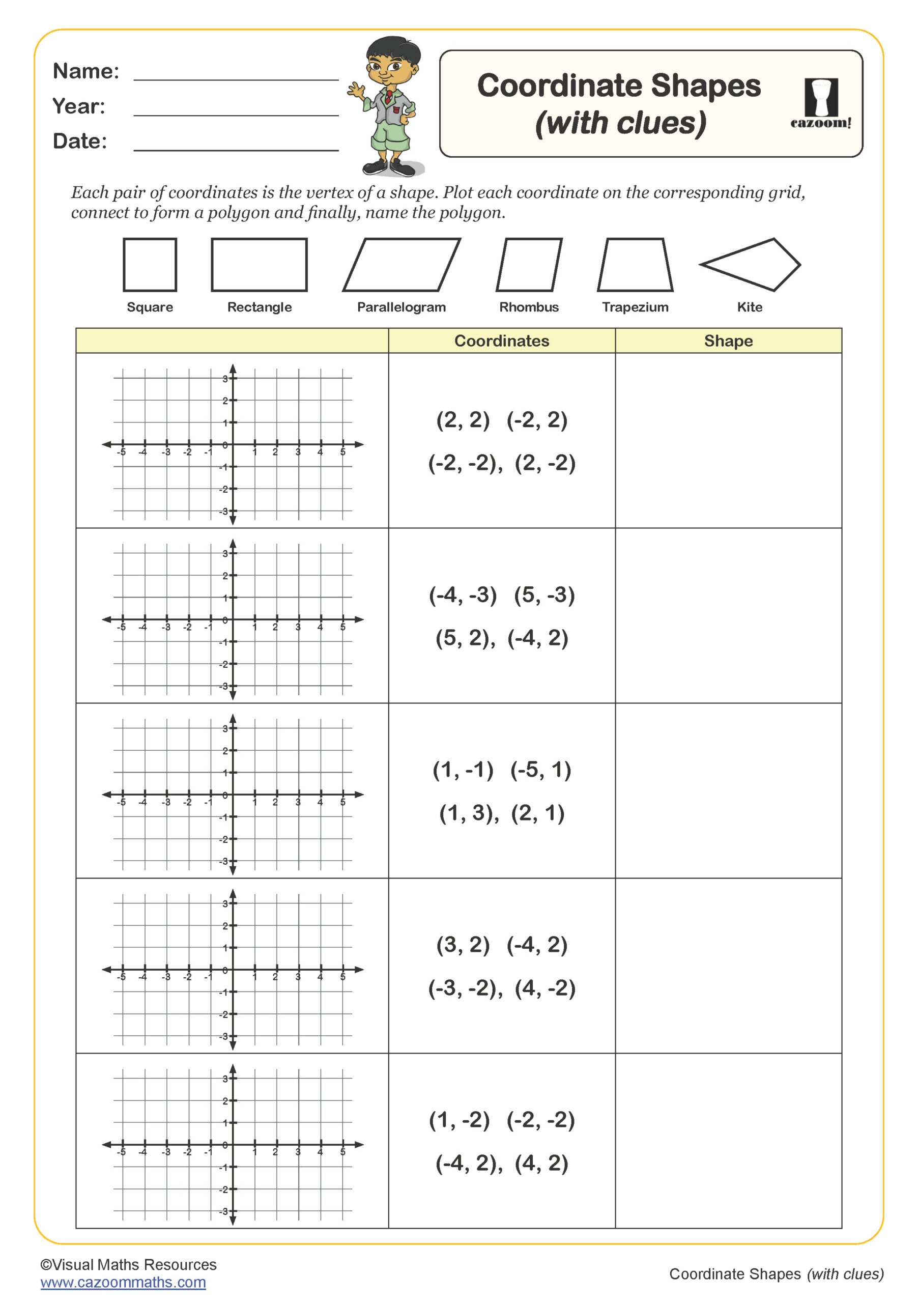 Coordinate Shapes Worksheet | Fun and Engaging Year 6 PDF Worksheets