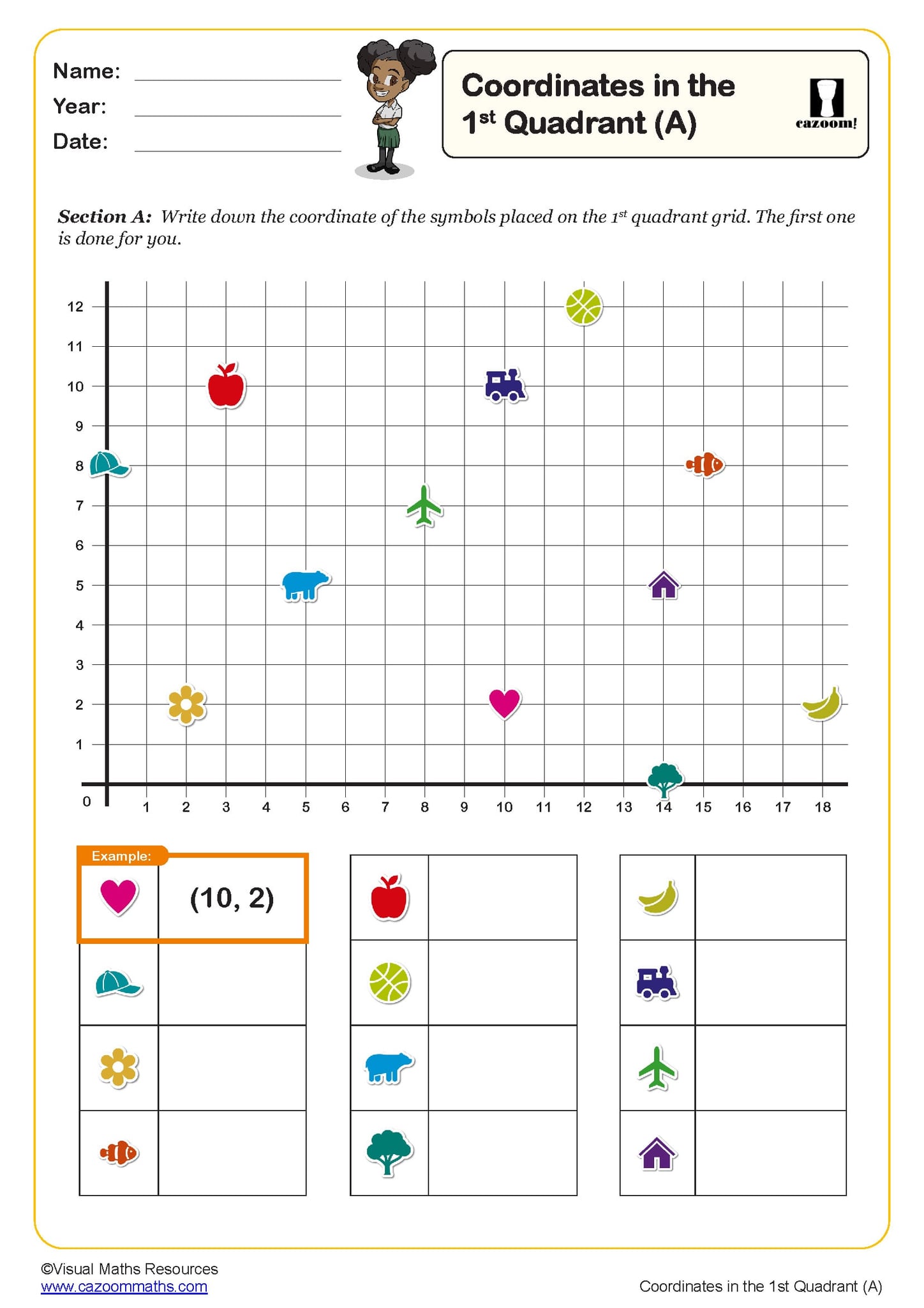 Coordinates in the First Quadrant (C) Worksheet | PDF printable ...