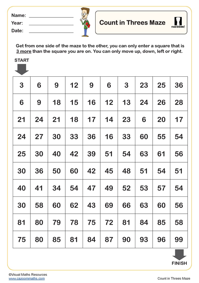 Count in 5s Maze Worksheet | Key Stage 1 PDF Number Worksheets