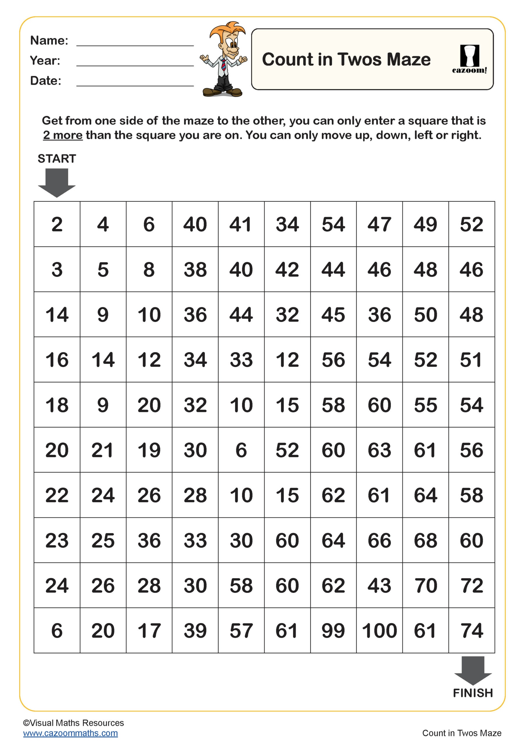 Count in 2s Maze Worksheet | Key Stage 1 PDF Number Worksheets
