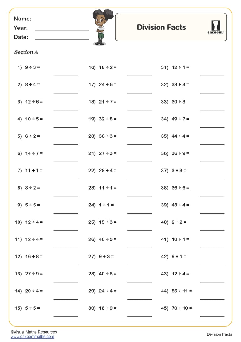 Division Facts Worksheet | Fun and Engaging Year 4 PDF Worksheets