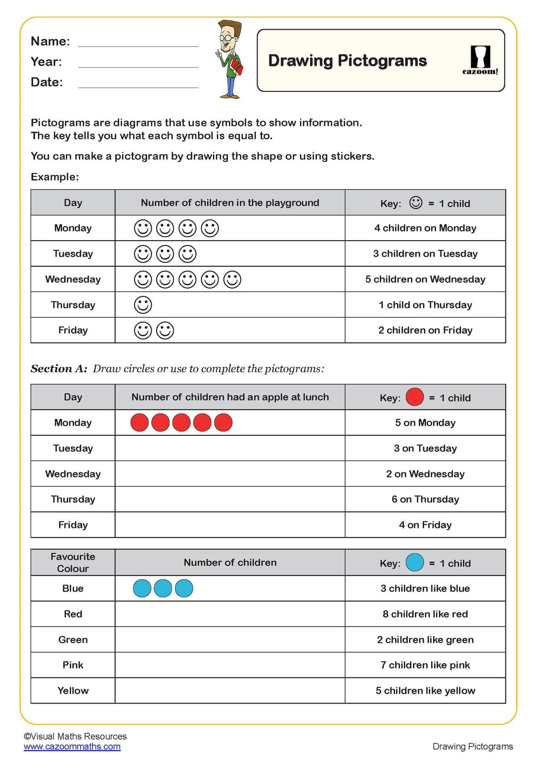 Drawing Pictograms Worksheet | PDF printable Algebra and Statistics ...