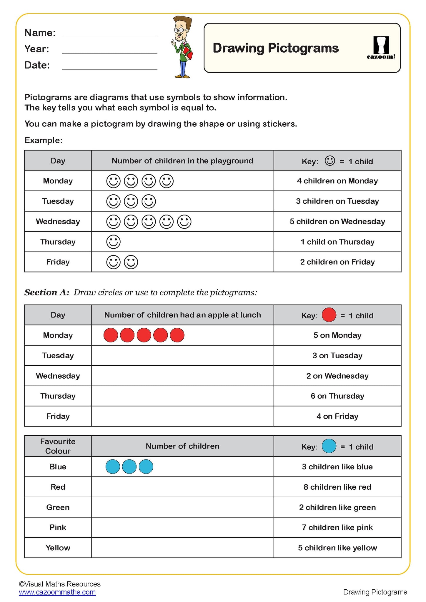 Drawing Pictograms Worksheet | PDF printable Algebra and Statistics ...