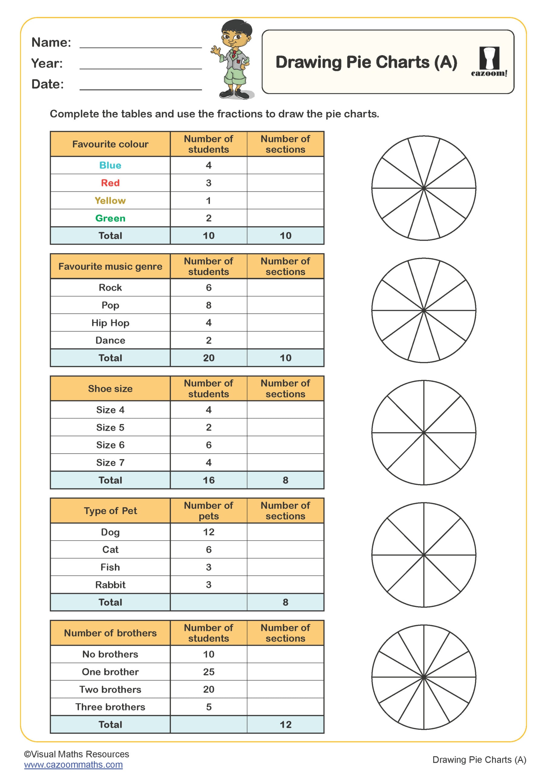Drawing Pie Charts (A) Worksheet | Fun and Engaging Year 6 PDF Worksheets