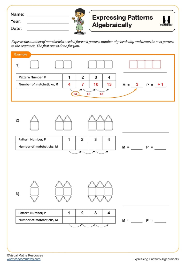 Expressing Patterns Algebraically Worksheet | Fun and Engaging Year 6 ...