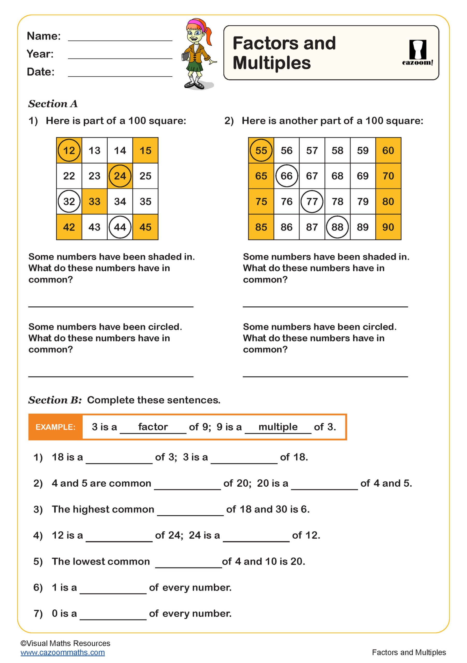 Factors and Multiples Worksheet | Fun and Engaging Year 5 PDF Worksheets