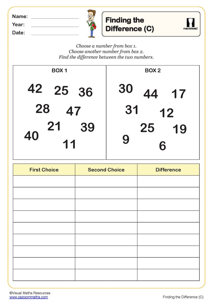 Find Pairs with a Difference of 10 Worksheet | Fun and Engaging Year 2 ...