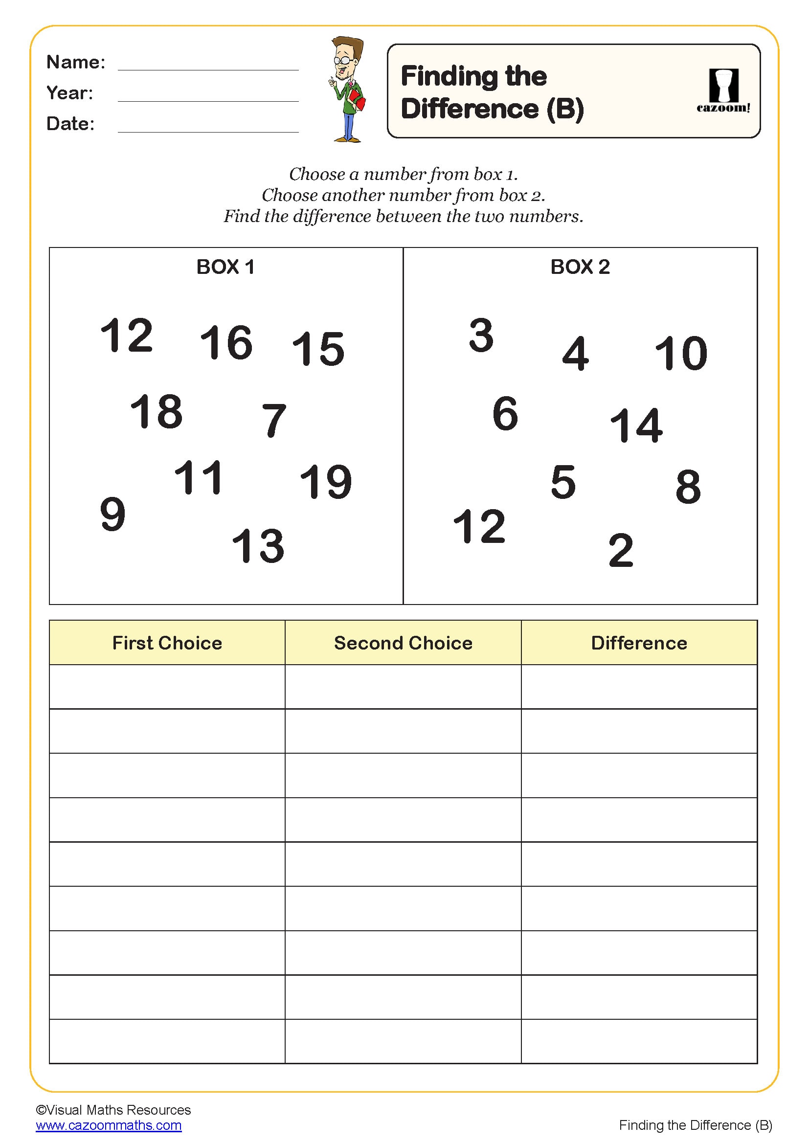 Finding the Difference (B) Worksheet | Key Stage 1 PDF Subtraction ...