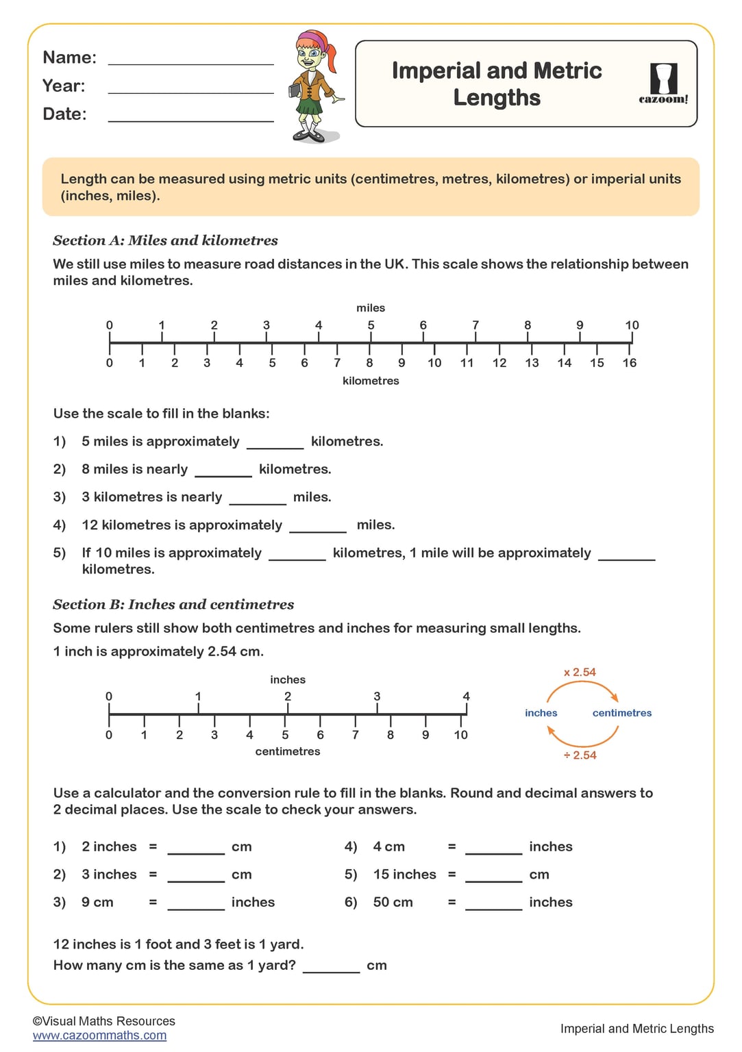 Imperial and Metric Lengths Worksheet | Key Stage 2 PDF Measurement ...