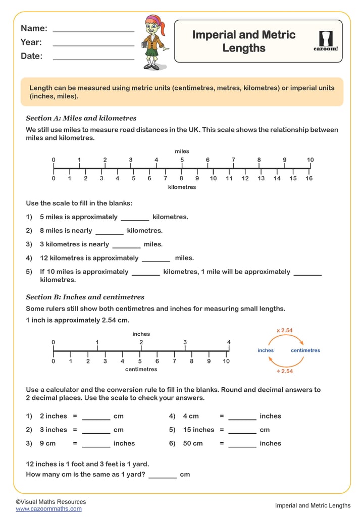 Imperial and Metric Lengths Worksheet | Key Stage 2 PDF Measurement ...
