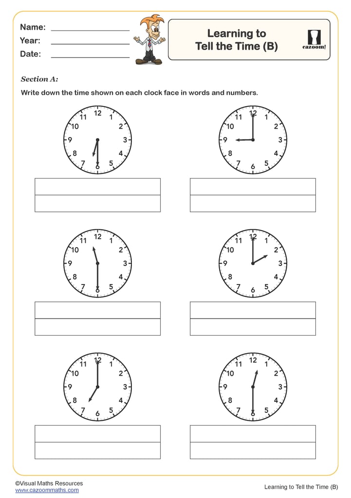 Learning to Tell th Time (A) Worksheet | Key Stage 1 PDF Measurement ...