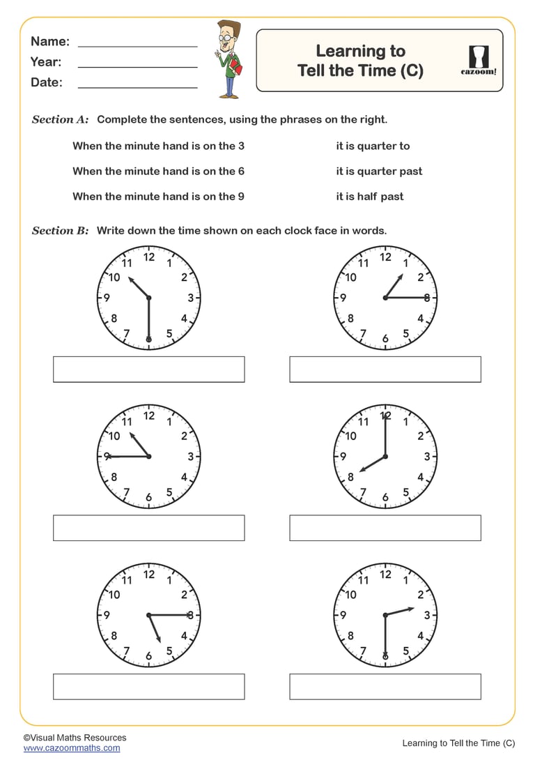 Learning to Tell th Time (A) Worksheet | Key Stage 1 PDF Measurement ...