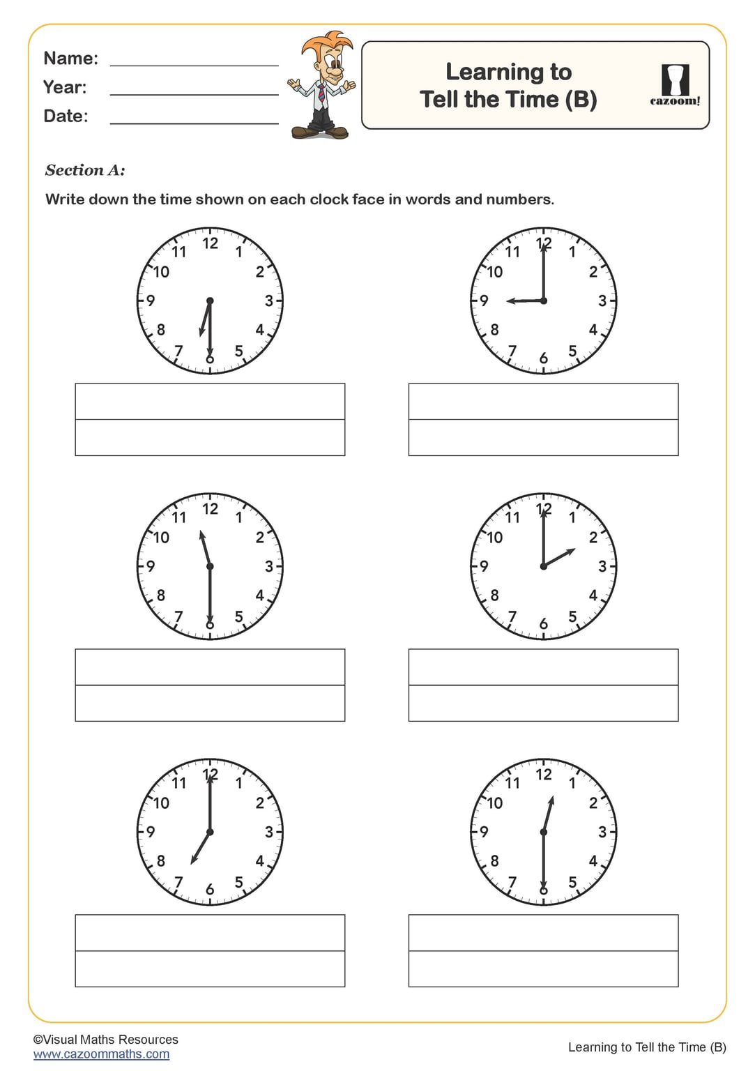 Learning to Tell the Time (C) Worksheet | Fun and Engaging Year 2 PDF Worksheets