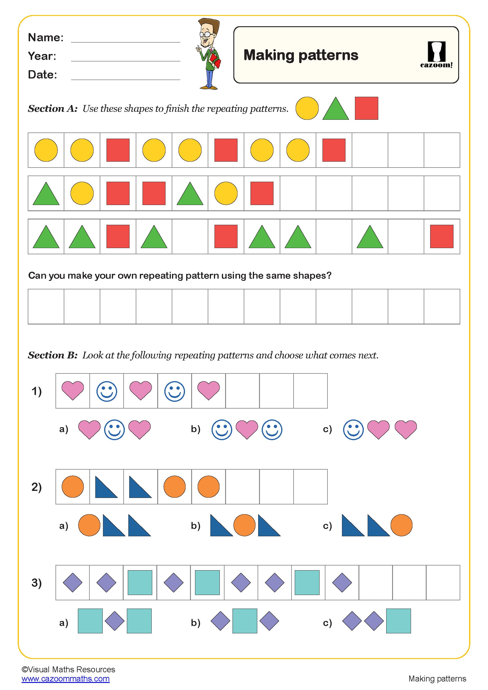 Making Patterns Worksheet | Key Stage 1 PDF Geometry Worksheets