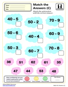 Match the Answers Worksheet (C) | PDF printable Subtraction Worksheets
