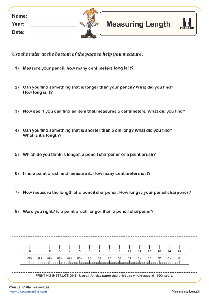 Measuring Length Worksheet | PDF printable Number Worksheets