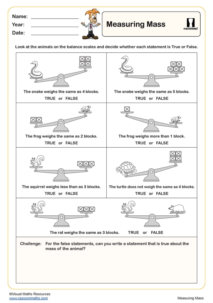 Measuring Mass Worksheet | Key Stage 1 PDF Measurement Worksheets