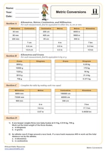 Metric Conversions Worksheet | Key Stage 2 PDF Measurement Worksheets