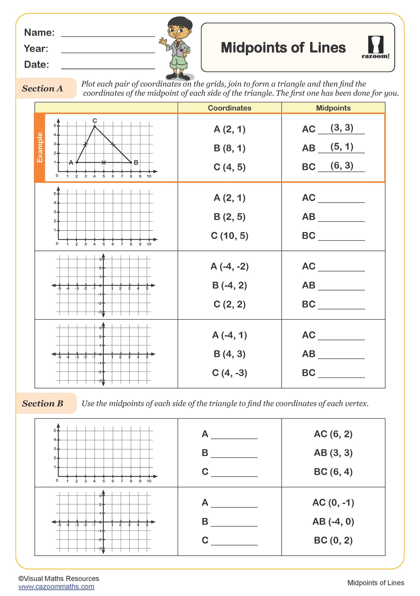 Midpoints of Lines Worksheet | PDF printable Geometry Worksheets
