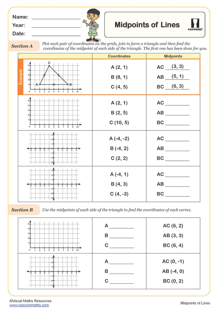 Midpoints of Lines Worksheet | PDF printable Geometry Worksheets