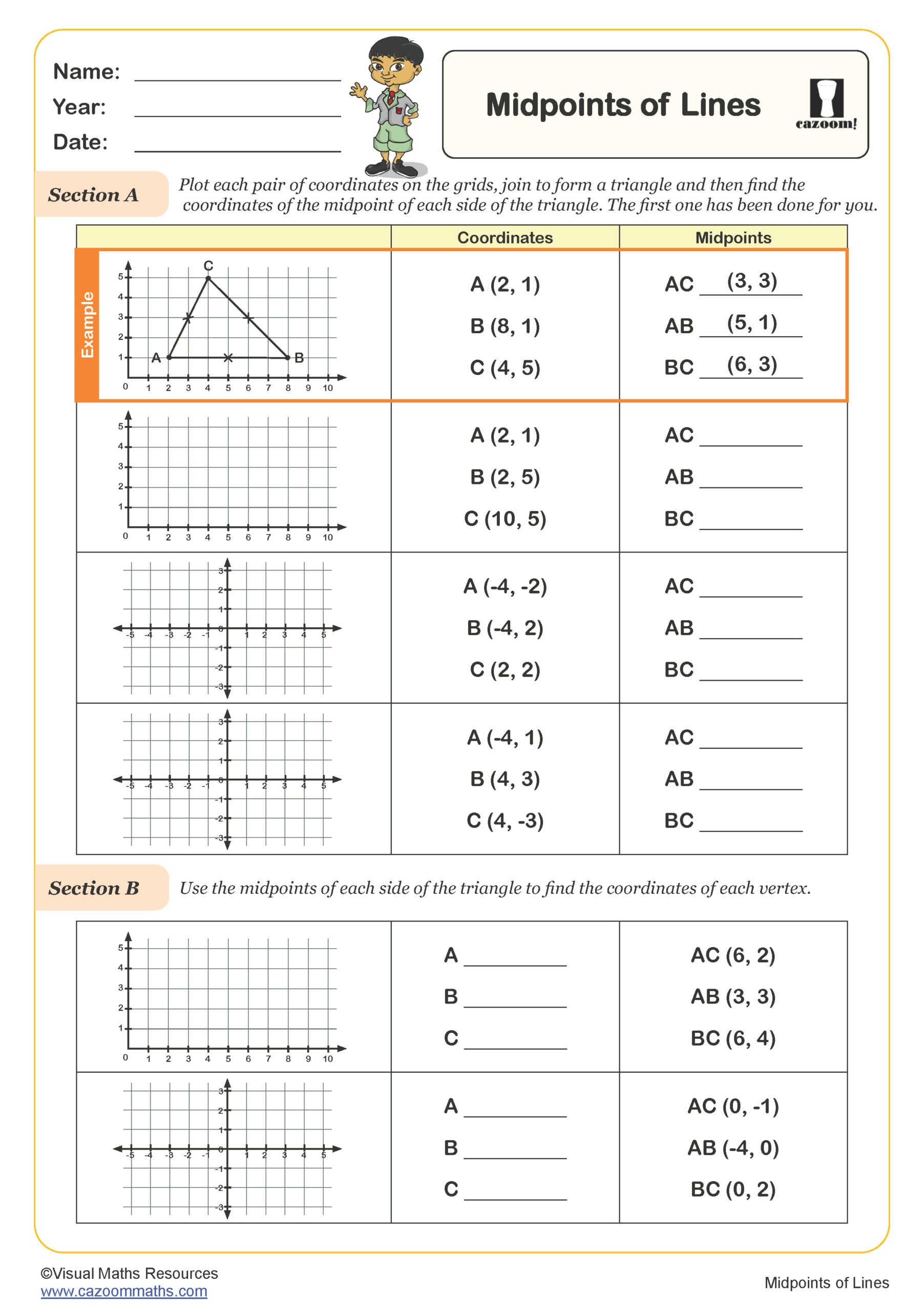Midpoints of Lines Worksheet | PDF printable Geometry Worksheets