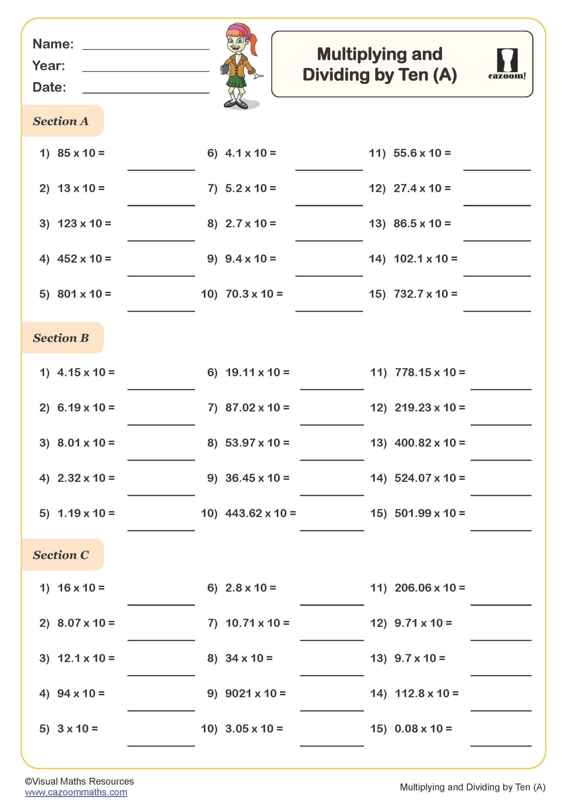 Divide By Multiples Of 10 Worksheet