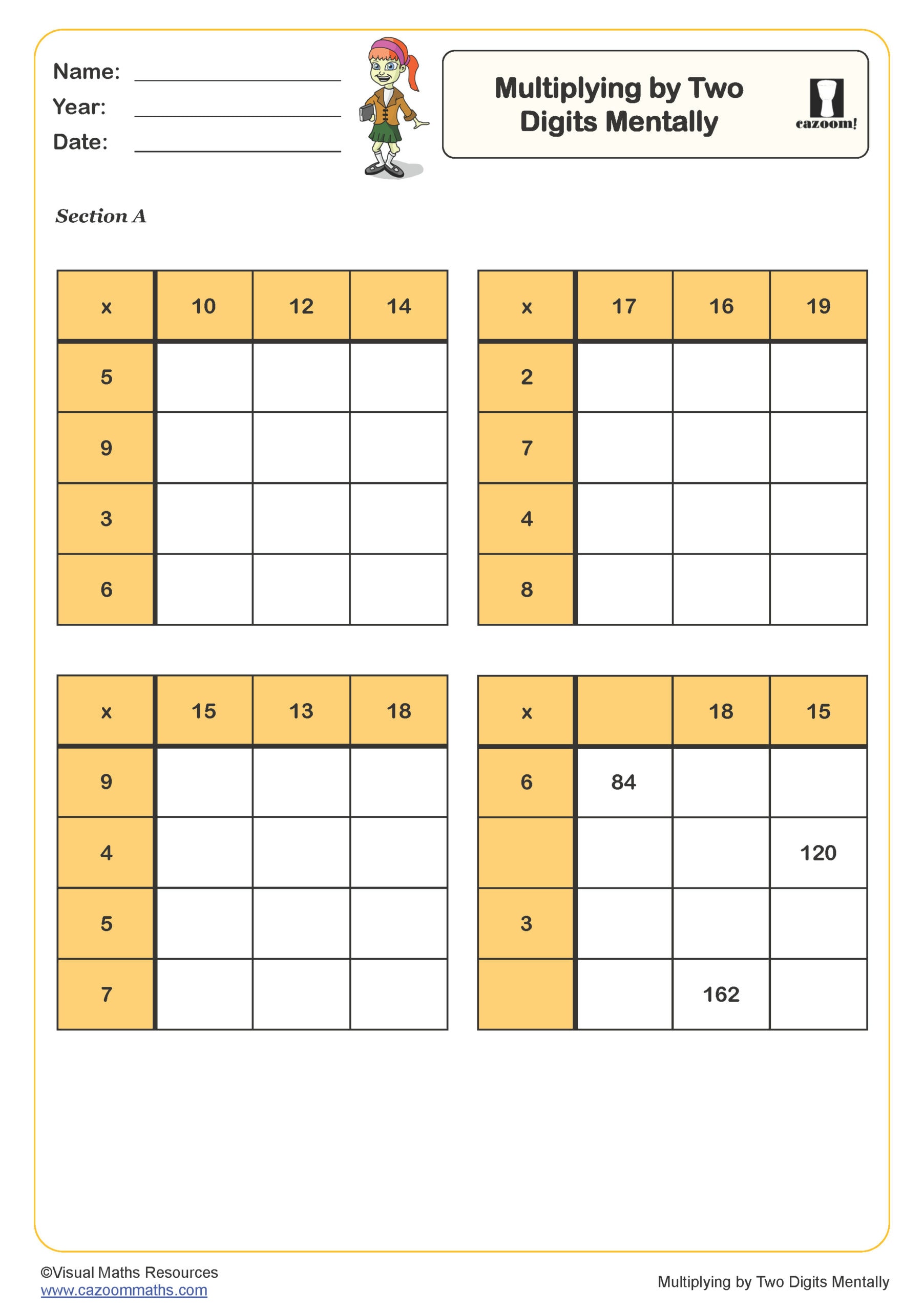Using Times Tables and Place Value to Multiply Mentally Worksheet | Key ...