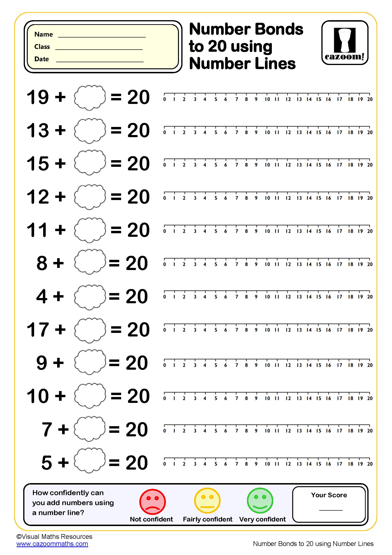 Number bonds to 20 with number lines Worksheet | Fun and Engaging Year ...