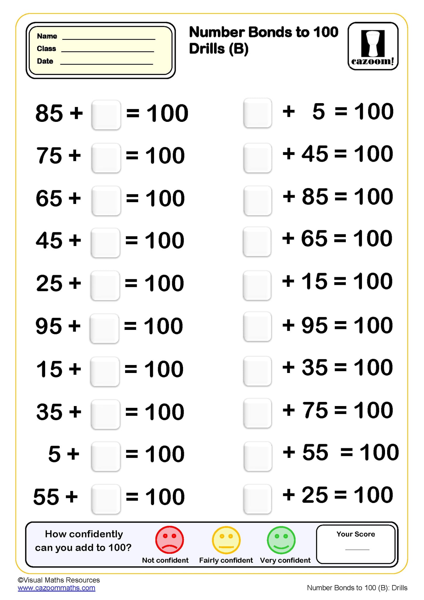 Number bond to 50 Drills (B) Worksheet (20 questions) | PDF printable ...