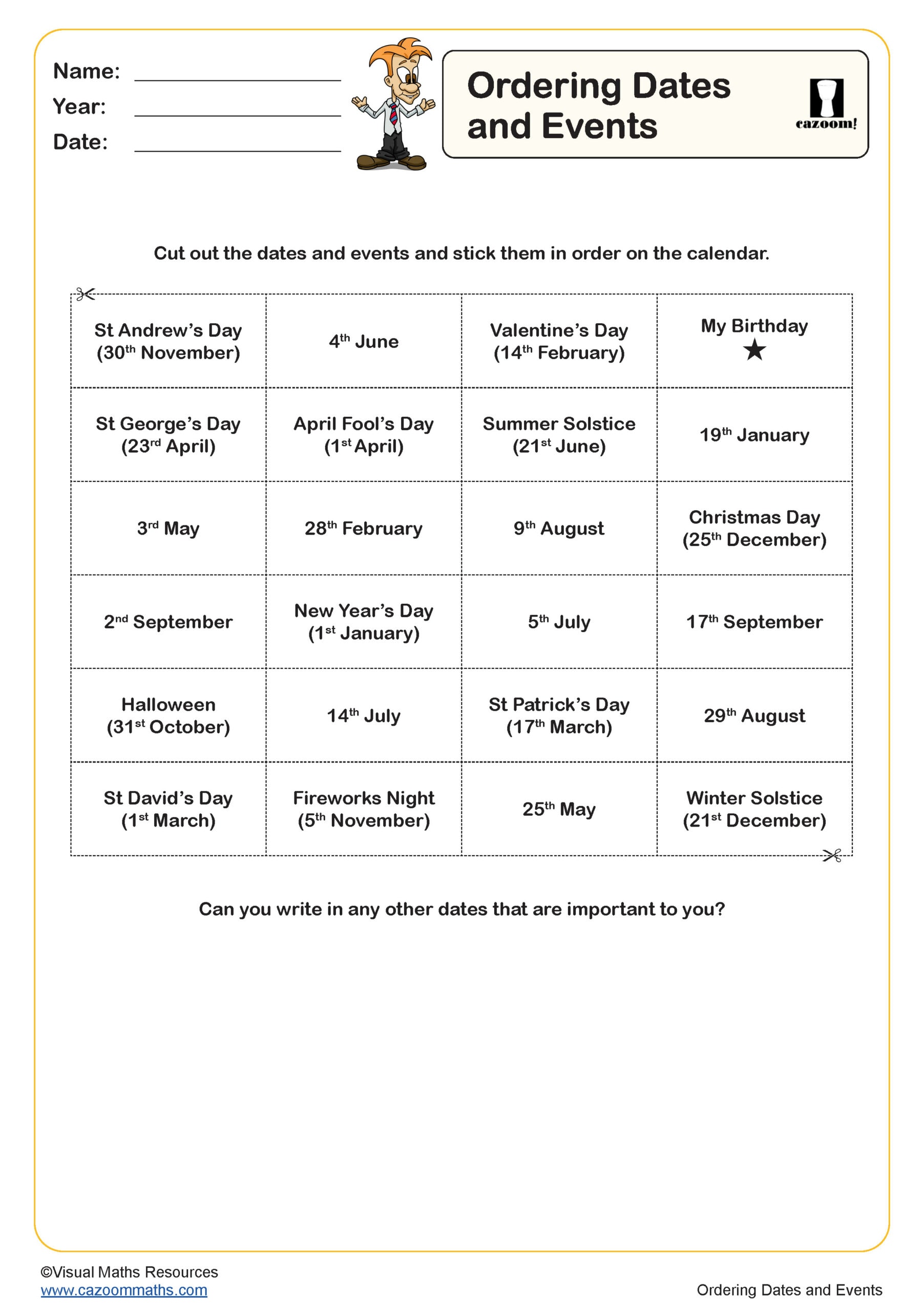 Ordering Dates and Events Worksheet | Key Stage 1 PDF Measurement ...