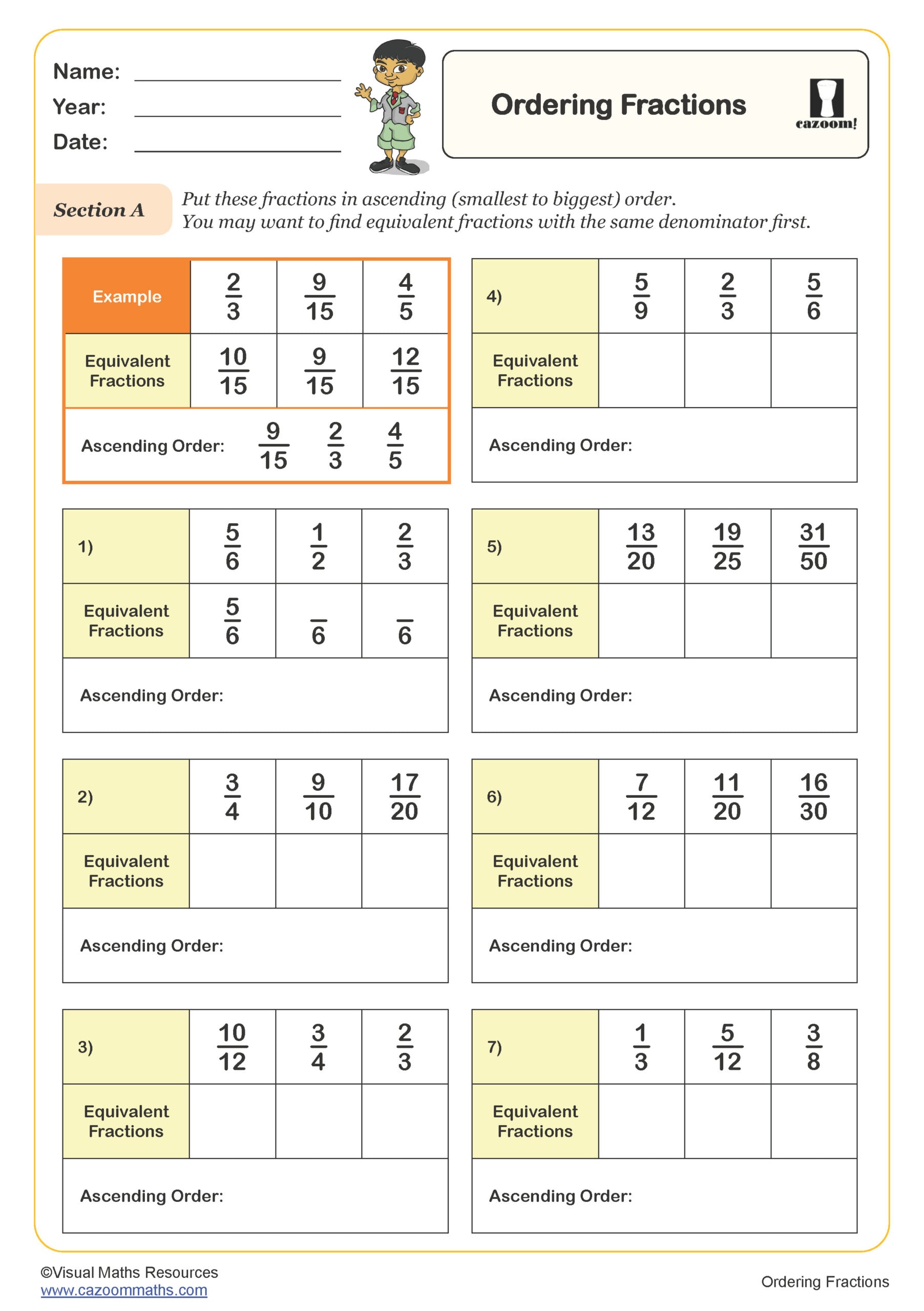 Ordering Fractions Worksheet | Key Stage 2 PDF Number Worksheets